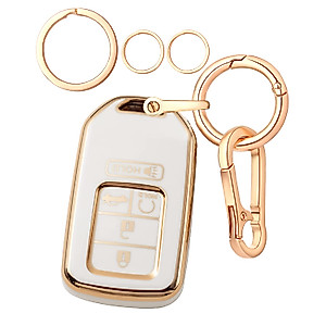LEERLY Key Fob Cover for Honda Accessories, Key Case with Key Chain Compatible with Civic Accord Pilot CRV HRV CRZ Fit Odyssey Ridgeline JED Crosstour Smart Key 5 Buttons white