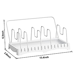 Gadhra Pots and Pans Organizer for Cabinet, Adjustable Pot Lid Organizer under Cabinet with 6 Tiers for Pots and Lids, Pot Organizer Deep U-shaped Design White