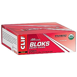 CLIF BLOKS - Strawberry Flavor - Energy Chews - Non-GMO - Plant Based - Fast Fuel for Cycling and Running - Quick Carbohydrates and Electrolytes - 2.12 oz. (18 Count)