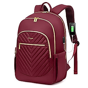 LOVEVOOK Travel Laptop Backpack Women, Anti Theft Work Laptop Bag with USB Charging Port, 15.6 Inch Computer Backpacks Purse Water Resistant College Unisex Casual Daypack, Red