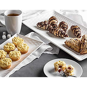 Roscher White Porcelain Serving Platter Set w Pure Pattern (2-Pack) Small and Large Kitchen and Dining Decorative Plates and Room Decor Classic Farmhouse Style (Diamond)