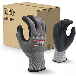 linconson 12 Pack Safety Performance Series Construction Mechanics Work Gloves (L (Pack of 12), Grey)