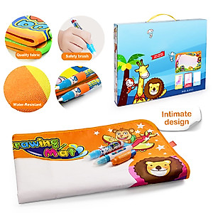 Kazswitle Water Drawing Mat, Kids Toys Painting Writing Coloring Mat, Mess Free Water Doodle Mat Magic Pens Educational Toys Halloween Xmas Gifts for 2 3 4 5 6 Year Old Girls Boys Kid Toddler