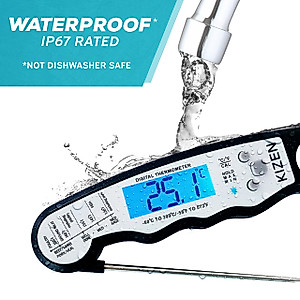 KIZEN Digital Meat Thermometer with Probe - Waterproof, Kitchen Instant Read Food Thermometer for Cooking, Baking, Liquids, Candy, Grilling BBQ & Air Fryer - Black/White