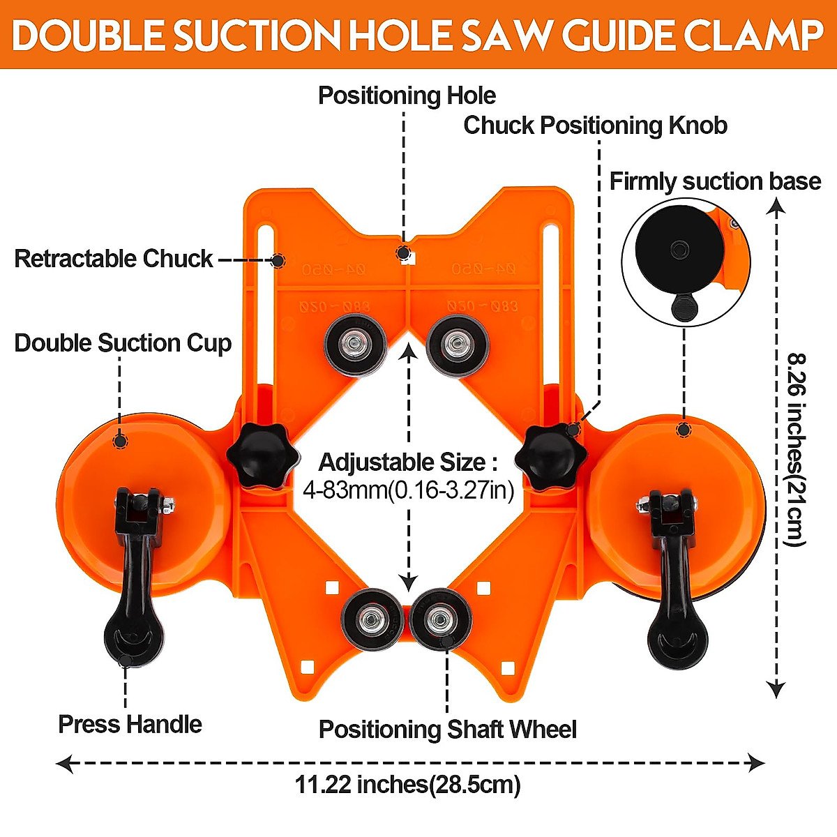 THINKWORK Diamond Drill Bits, Dry/Wet Brazing Hollow Drill Hole Saw Kit, 12 PCS Tile Opener (1/4"-2”) with Double Suction Cups Hole Saw Guide Jig, Suitable for Glass, Ceramic, Tile, Marble, Porcelain
