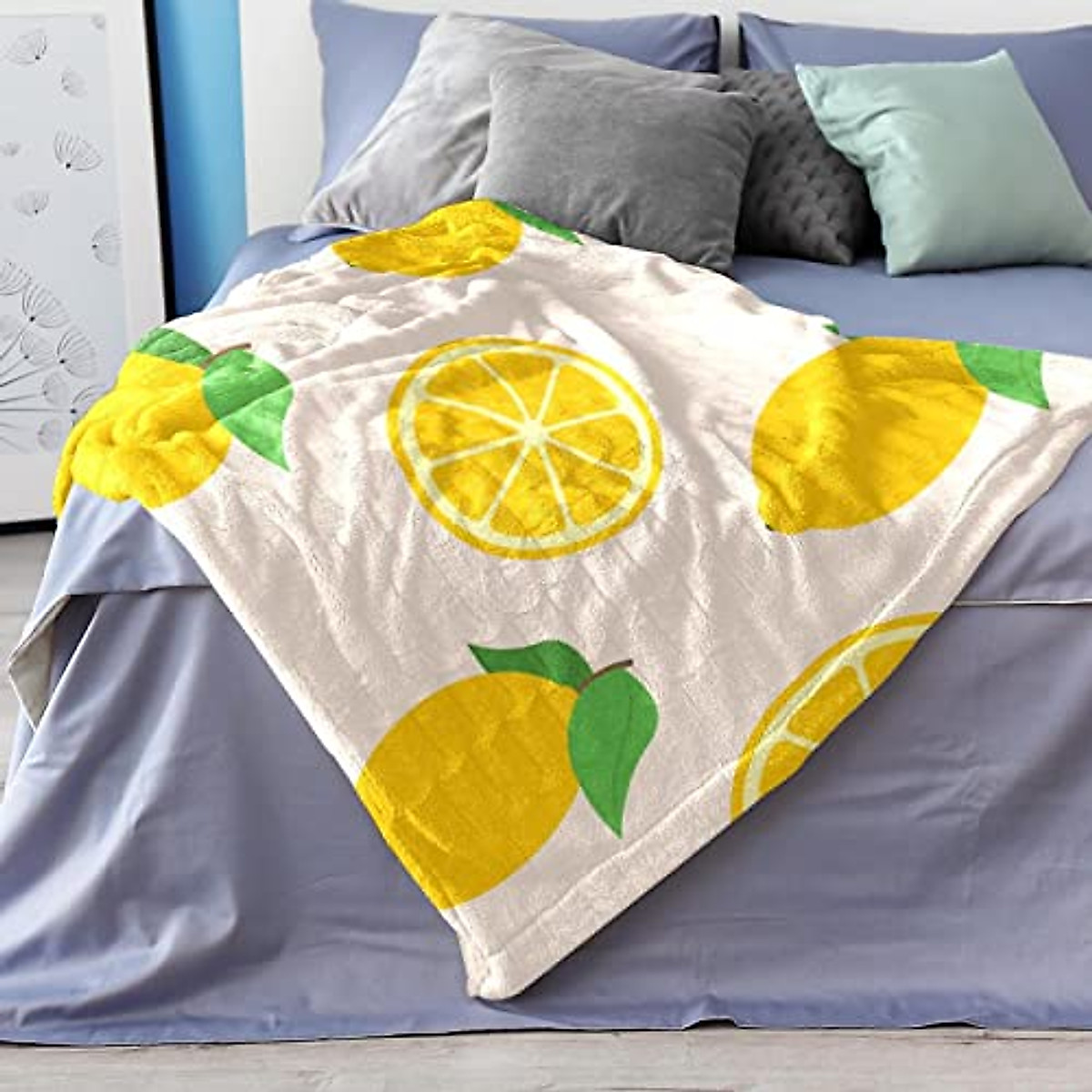 Fleece Throw Blanket for Couch Sofa or Bed Cozy Soft Blankets Yellow Fresh Lemons Summer