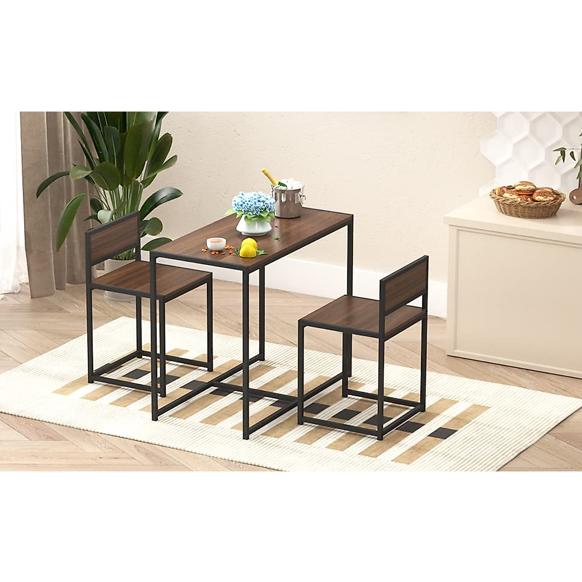 sogesfurniture 3-Piece Dining Table Set, Wood Square Dining Room Table Set, Small Kitchen Table Set for 2, Breakfast Table Set, Kitchen Wooden Table and 2 Chairs for Kitchen, Dining Room, Outdoor bar