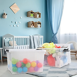 Eagrye 4-Pack 32 L Wheeled Clear Plastic Storage Latch Box, Large Clear Storage Bin with Lid