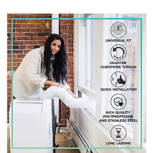 Portable Air Conditioner Exhaust Hose - 5in Diameter, 79in Extended - Replacement AC Tube - Counter Clockwise Threads Air Conditioner Hose - Portable AC Exhaust Hose