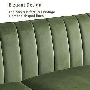 RIDFY Modern Velvet Chesterfield Sofa Couch, Large 3 Seats Love Seats Sofa Furniture, 76" Comfortable Upholstered Cofa with Wooden Frame and Wood Legs for Living Room/Bedroom/Office (Green)