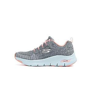 Skechers Women's Sneaker, Gray Knit Pink Trim, 8