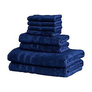 Mosobam Luxury Turkish 8pc Towel Set 30X58 16X30 13X13 Navy Blue 700 GSM Bamboo Viscose & Aegean Turkish Combed Cotton