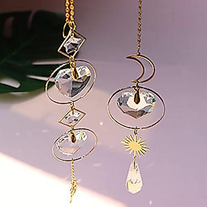 WEISIPU Crystal Hanging Decorations - 2 Pcs Heart-Shaped Rainbow Crystal Suncatcher Hanging Prism Ornament Pendant for Home Garden Car Decor