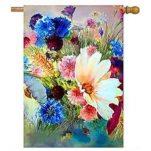 ShineSnow Watercolor Abstract Spring Seasonal Nature Floral Beautiful Flowers House Flag 28" x 40" Double Sided Polyester Welcome Yard Garden Flag Banners for Patio Lawn Home Outdoor Decor