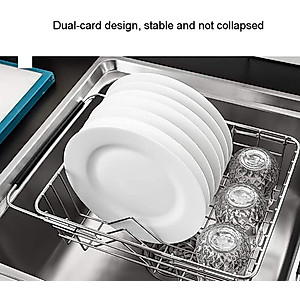 Plate Rack Draining Dish Rack Expandable Dish Drying Rack Organizer And Utensil Cutlery Holder, Stainless Steel Over Sink Dish Rack Pan Plate Holder