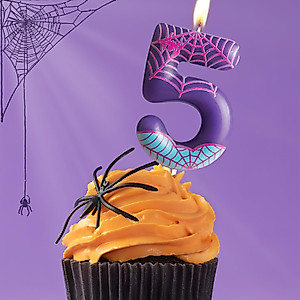 Spider Candle, Purple Spider 3rd Birthday Candles, Number 3 Spider Web Candles Number Candle Cake Topper Candle Birthday Cake Candles for Boys Girls Kids Party Supplies Spider Ornament Décor