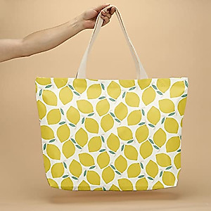 Tote Bag Makeup Bag Lemon Lemon Party Decorations Lemon Print Lemon Gifts Birthday Gift Ideas for Women Girls Best Friend Fruit Lovers Waterproof Tote Bag with Zipper Cosmetic Bag Set of 2
