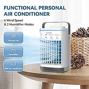 Portable Air Conditioners, Personal Evaporative Air Cooler with 4 Wind Speed & LED Light, Top Fill 700ML Mini Air Conditioner, Small Desktop Quiet Cooling Fan for Room, Office, Car, Outdoor