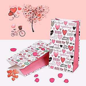 HOWAF Valentines Gift Bags Party Favors -12 PCS Valentine Paper Bags+18 PCS Valentine Stickers, 2 Patterns Valentine Treat Bags Valentine Goodies Bags for Wrapped Gifts Party Supplies Decoration
