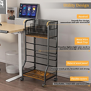 Rolling File Cart 6 Tier File Organizer Cart,Wood and Mesh Design with Detachable Wheels Removable Trays,Rolling Office Cart Homeschool Organization,Paper Organizer Desk Beside Mobile Bookshelf