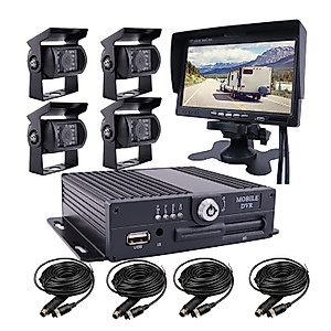 JOINLGO 4 Channel 256GB 1080P AHD HD Mobile Vehicle Car DVR Black Box Video Recorder Kit with 4pcs Waterproof Side Rear View Backup Night Vision Metal IR 2.0MP Car Camera 7" HD Car Monitor