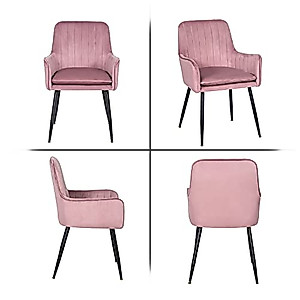 Decent Home Velvet Dining Chair Set of 2 Mid-Back Accent Arm Chairs with Black Metal Legs Modern Leisure Upholstered Seat Living Room Chair Home Desk Chair (Pink-2PCS)