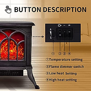 Electric Fireplace Heater Stove Indoor, 18'' Compact Freestanding Infrared Heater with Realistic Flame, 800/1500W Portable Space Heater, Overheating Protection, ETL Certified