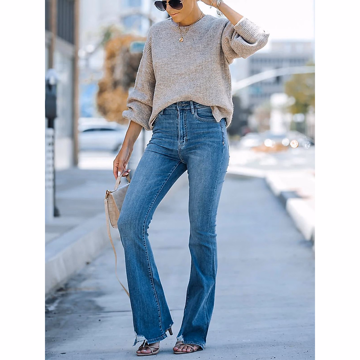 KUNMI Women's Flare Bell Bottom Jeans High Waisted Wide Leg Bootcut Jeans Stretchy Denim Pants