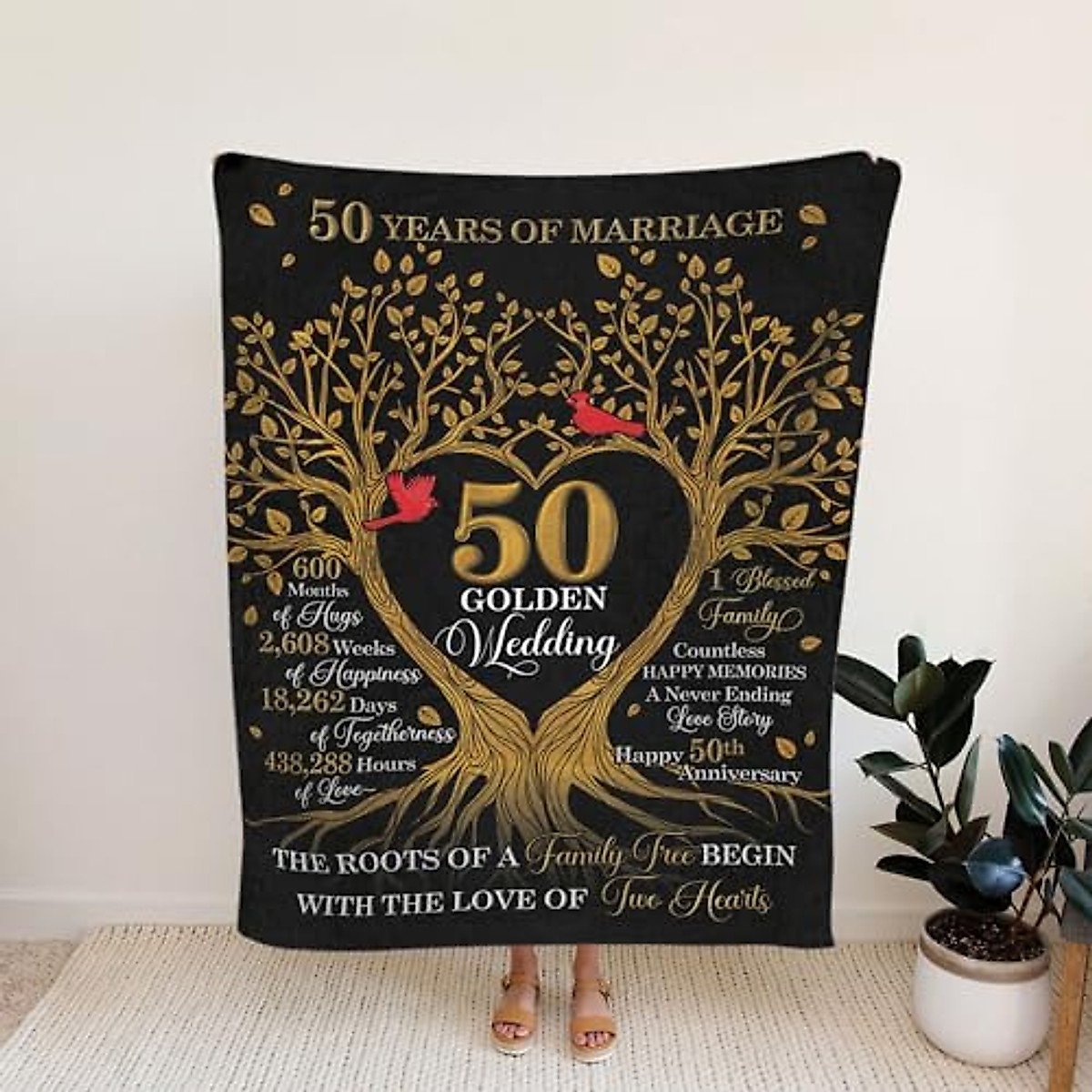MUCHNEE 50th Anniversary Blanket Gifts, Gift for 50th Wedding Anniversary, 50 Golden Wedding Anniversary Couple Gifts for Husband Wife Dad Mom Grandparents Blanket Throws 60"x50", 50 Years of Marriage