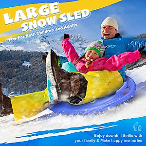 27” 2 Pack Snow Sled for Kids Heavy-Duty Downhill Plastic Sled Cold Resistant Toboggan Sled Outdoor 1-2 Rider Snow Sleds for Adults Durable Saucer Sleds with 2 Handles Round Sled Discs for Winter