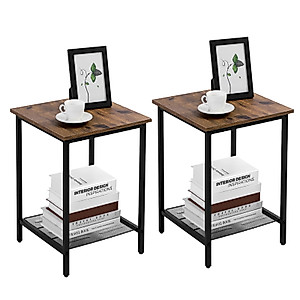 VASAGLE End Table Set of 2, 2-Tier Nightstands Side Table Night Stand Bedside Desk for Small Space in Living Room, Bedroom, Steel Frame, Easy Assembly, 2-Pack, Chestnut Brown, ULET202B17
