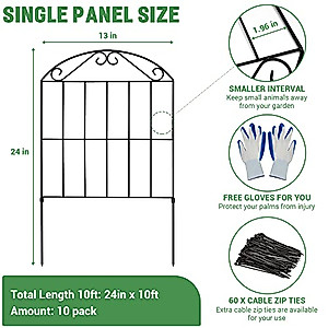 COLRASN Decorative Garden Fence, 10 Pack Garden Fence Border, Total 10ft (L) x 24in (H) Outdoor Metal Garden Edging Fence, Flower Bed Fencing for Landscape Patio, Plant, Outdoor Decor, Arched