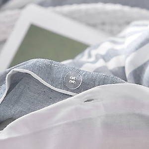 Merryfeel Cotton Duvet Cover Set,100% Cotton Seersucker Stripe Duvet Cover Set, Yarn Dyed Bedding Set,3 Pieces - Full/Queen - Grey