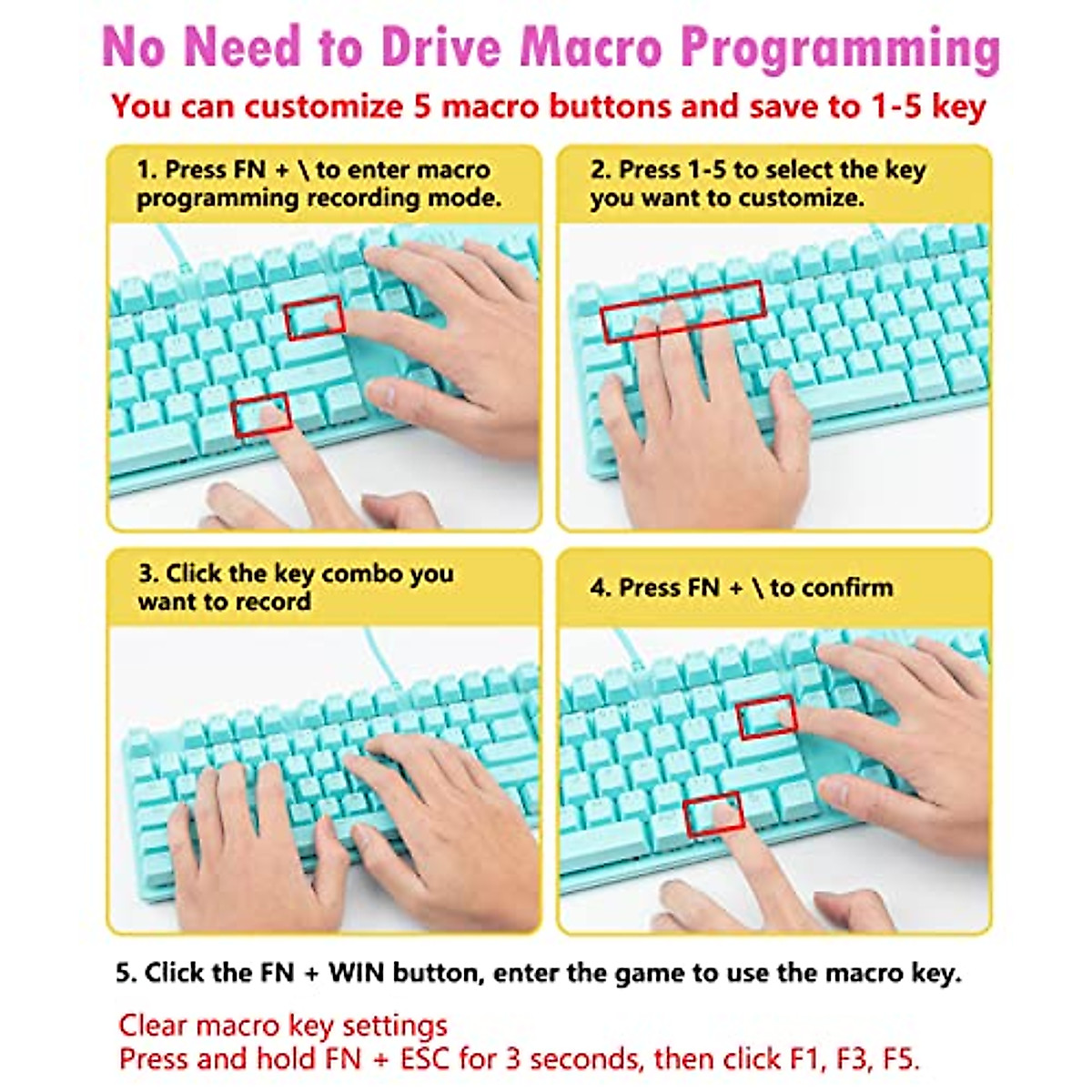 Lomiluskr JXZJ Pink Wired Mechanical Keyboard with White Backlit, 22 Lighting Effects, 104 Keys Anti-Ghosting Gaming Keyboard (Pink, Blue Switch)