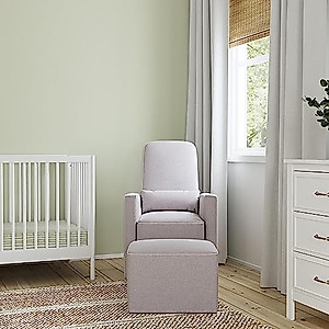 DaVinci Olive Upholstered Swivel Glider with Bonus Ottoman in Polyester Grey with Cream Piping, Greenguard Gold & CertiPUR-US Certified