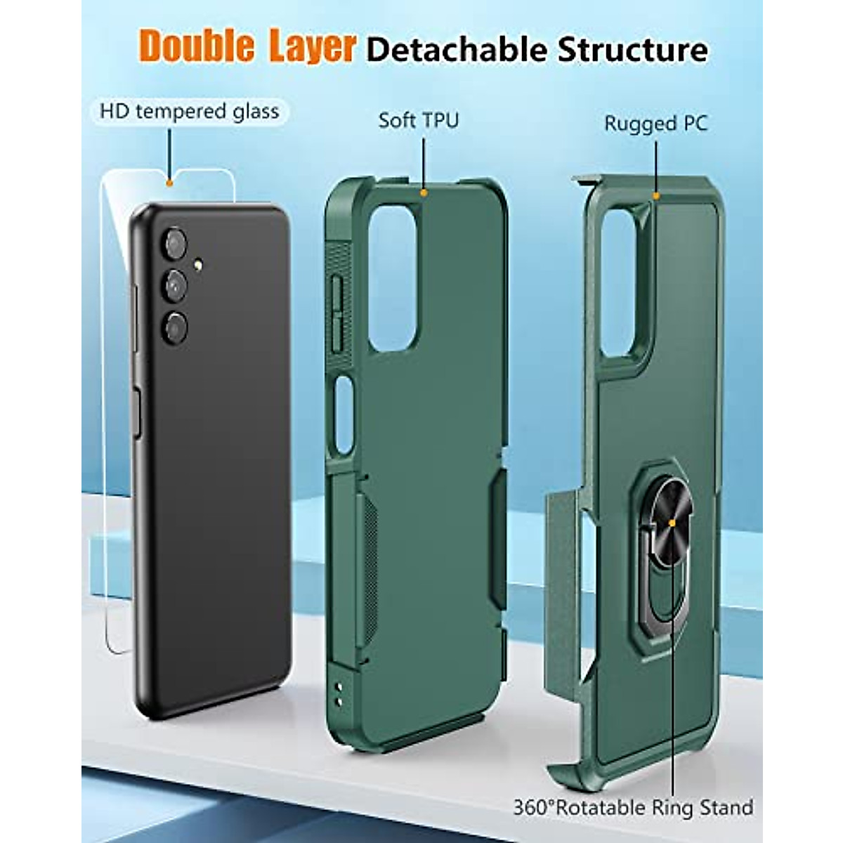 JXVM for Samsung Galaxy A13 4G-5G Case: with 2 Pack Tempered Glass Screen Protector Shockproof Kickstand Protective Cover Hybrid Design A135g Phonecase Protector Galaxya13 Cell Phone Cover for A 13 5G