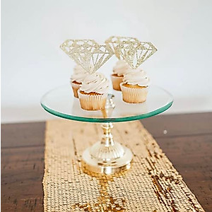 Diamond Cupcake Toppers, Bridal Shower Decorations, Diamond Donut Toppers in Gold Glitter Set of 12