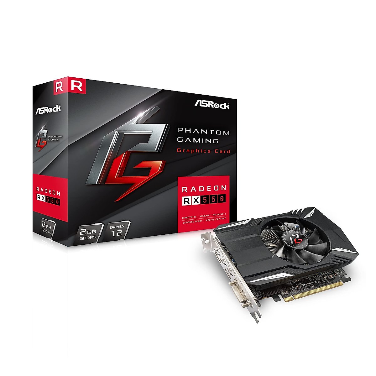 ASRock AMD Phantom Gaming Radeon RX 550 2G DisplayPort HDMI DVI GDDR5 128-bit 5120 x 2880 PCI Express x16 6000 MHz Graphics Card DirectX