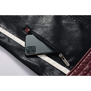 CBYEZY Stand-up collar men's motorcycle leather motorcycle racing suit color-blocking PU simulation leather jacket (Red, l)