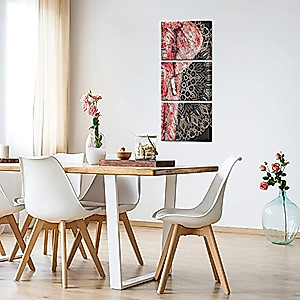 Biuteawal 3 Pieces Black Red Canvas Wall Art Tribal Elephant Pictures Mandala Painting Prints Animal Framed Artwork Home Living Room Bedroom Bathroom Decoration Framed Ready to Hang