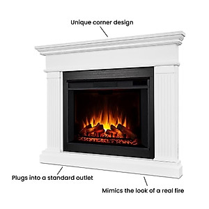 BOWERY HILL Traditional Corner Electric Fireplace Mantel Heater with Remote Control, Adjustable Led Flame 1500W in White