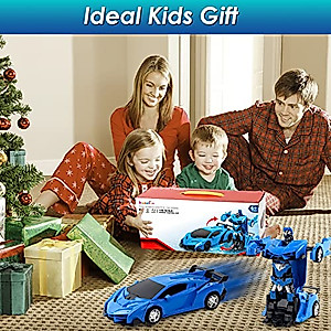 Kizeefun Remote Control Car, Rechargeable Transformable Remote Control Car for Boys and Girls with Flashing Lights and 360°Rotation, 1:18 RC Stunt Car for Kids Included 2 Rechargeable Batteries