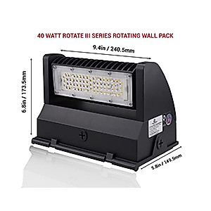 RuggedGrade 5,600 Lumen - 40 Watt Rotate III Series LED Wall Pack - 5000K - High Efficiency 140 Lumen to watt - Black Color - with Photocell