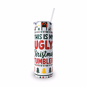 Hogg Christmas Tumbler with Lid and Straw 20oz, Ugly Christmas Sweater Funny Tumblers for Women, Holiday Gifts for Adults, Christmas Coffee Mugs, Christmas Cups, Holiday Tumbler