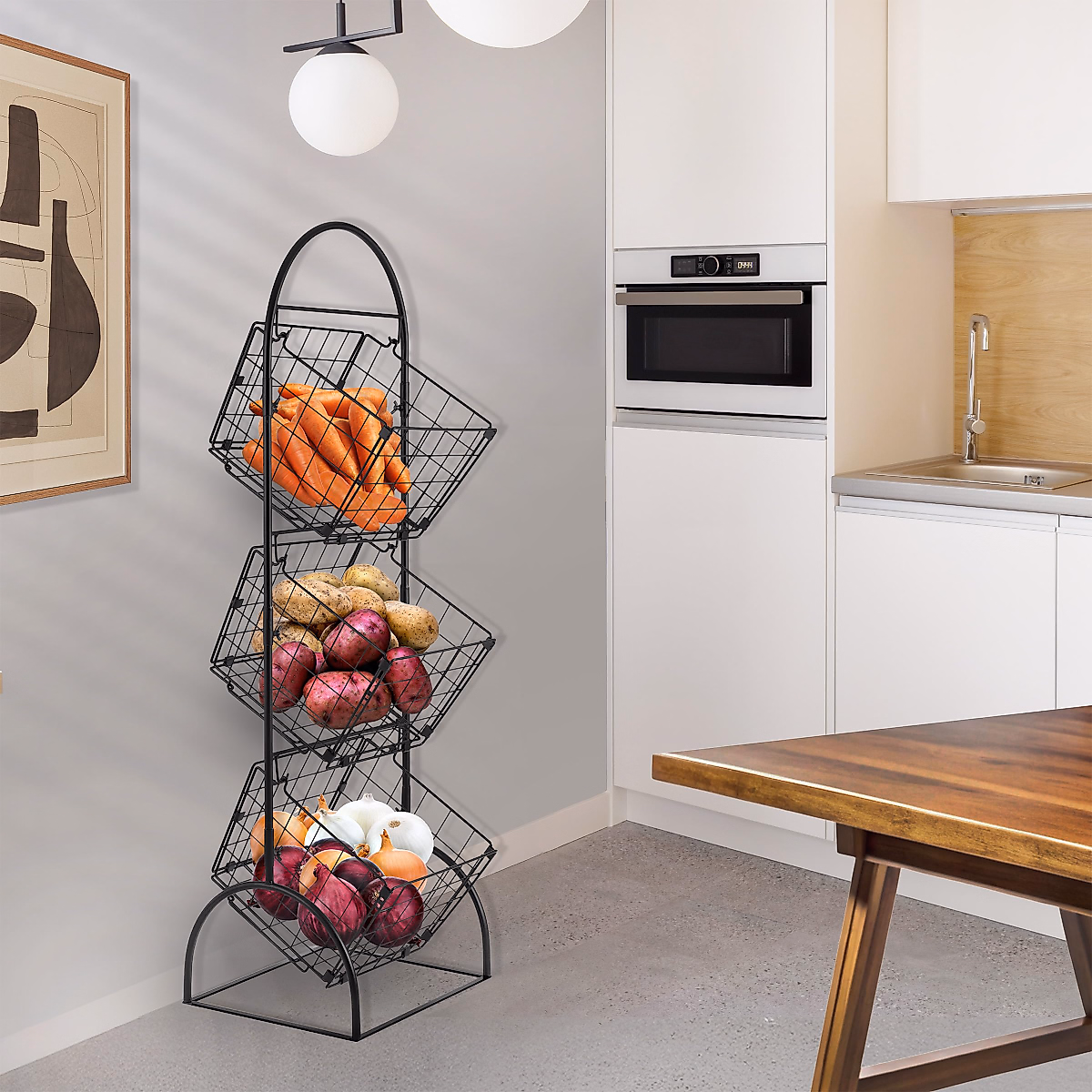 Sorbus 3-Tier Wire Market Basket Storage Stand for Fruit, Vegetables, Toiletries, Household Items, Stylish Tiered Serving Stand Baskets for Kitchen, Bathroom Organization (3 Tier)