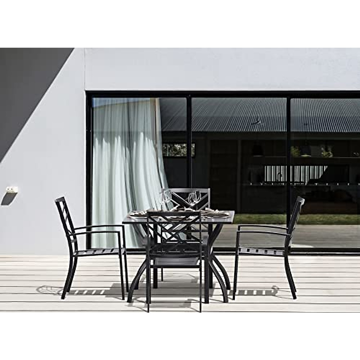 Bigroof Outdoor Patio Dining Chairs Set of 2, Metal Stackable Bistro Deck Chairs Support 300LB All-Weather Patio Furniture for Backyard, Deck, Patio, Lawn & Garden (2) (2, black1)