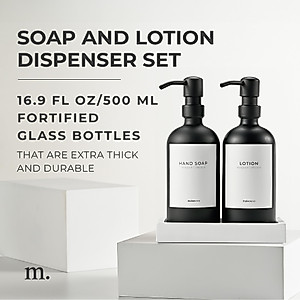 MaisoNovo Soap Dispenser 3-Piece Set | 16.9oz Black Bottles with Black Stainless Steel Pumps