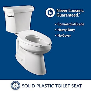 Bemis 2 Pack Commercial Open Front Plastic Toilet Seat, Heavy Duty Industrial Seat without Lid, Secure Installation for Long Lasting Use, Elongated, White