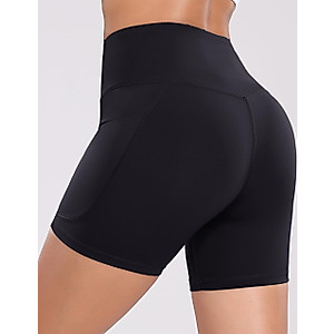Oalka Women's Short Yoga Side Pockets High Waist Workout Running Shorts New Black M