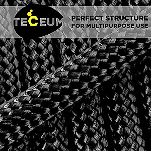 TECEUM Paracord Type IV 750 lb Black 016 – 50 ft – 4mm – 100% Nylon Strong Tactical MIL–SPEC Parachute Cord – Survival Rope Emergency para Cord 11 Strands Core EDC Camping Hiking Military Gear 016a n